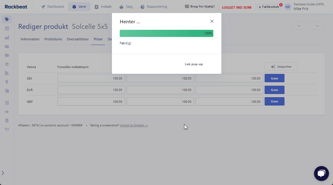 Importering i Rackbeat